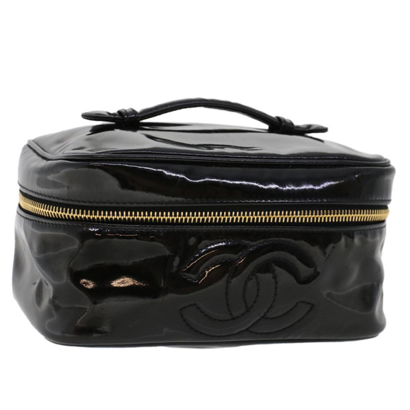 CHANEL | Bags | Chanel Vanity Cosmetic Pouch Patent Leather Black Cc ...